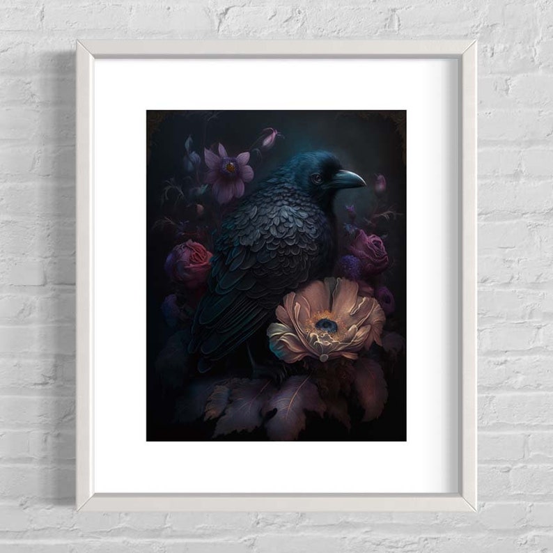 Black Raven Flower Wall Art Gothic Floral Still Life Dark - Etsy
