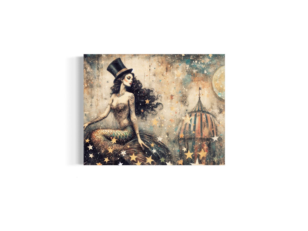 Mermaid Wall Decor, Siren Oil Painting, Circus Poster Vintage Aesthetic ...