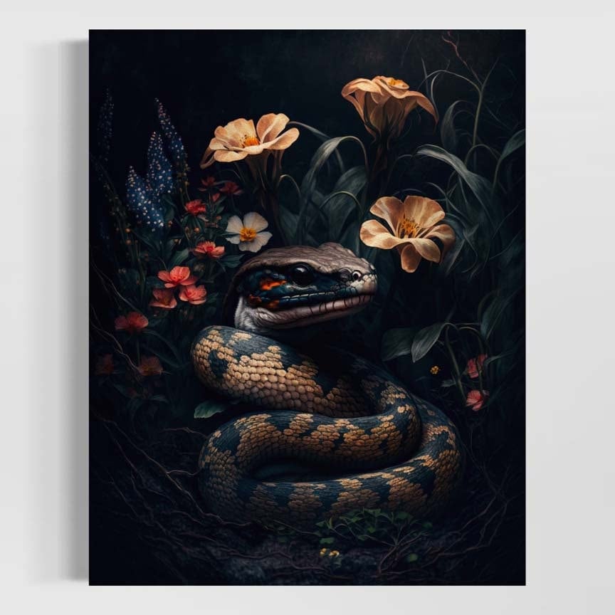 Floral Snake Print Snake Oil Painting Serpentine Dark - Etsy