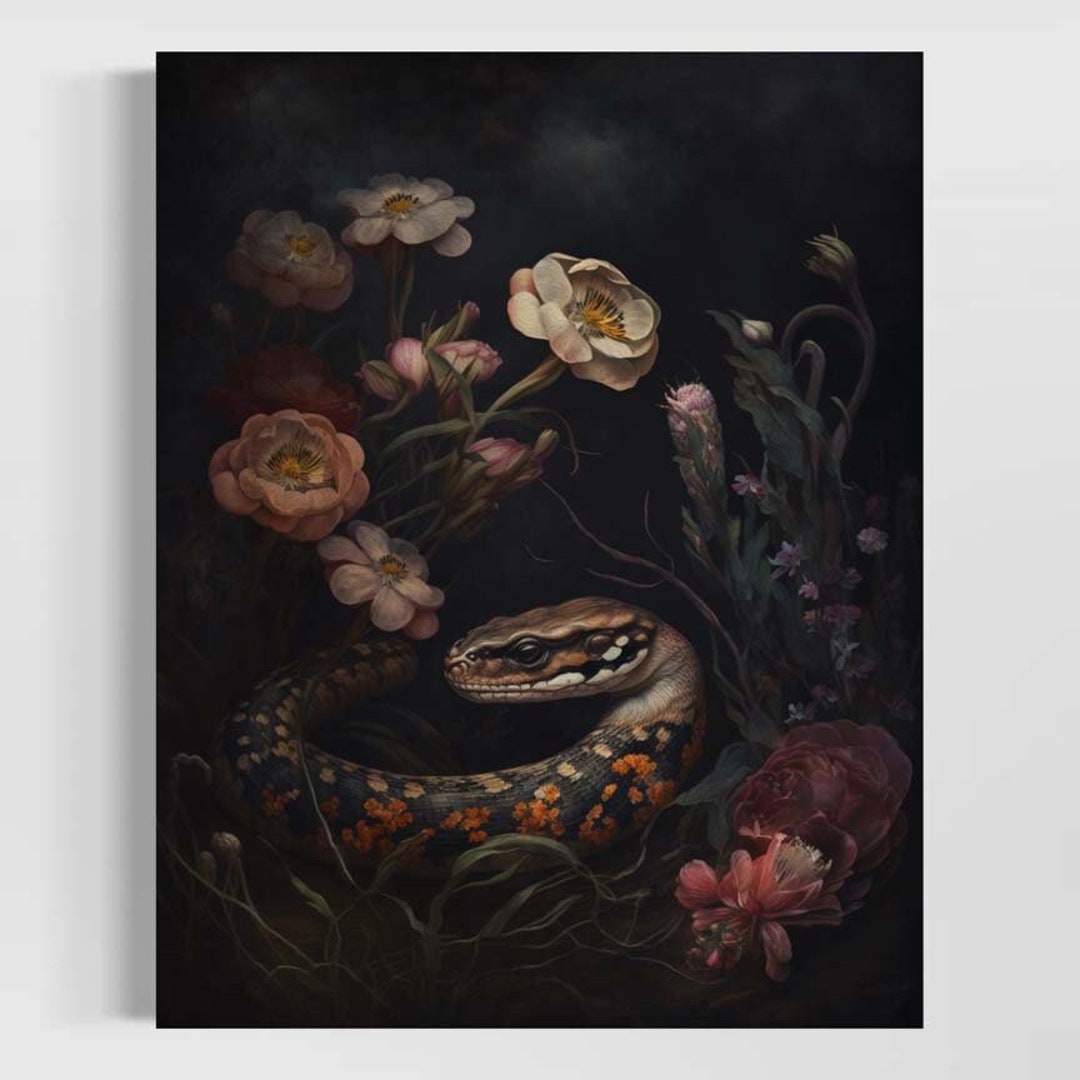 Snake Oil Painting Floral Snake Print Serpentine Dark - Etsy