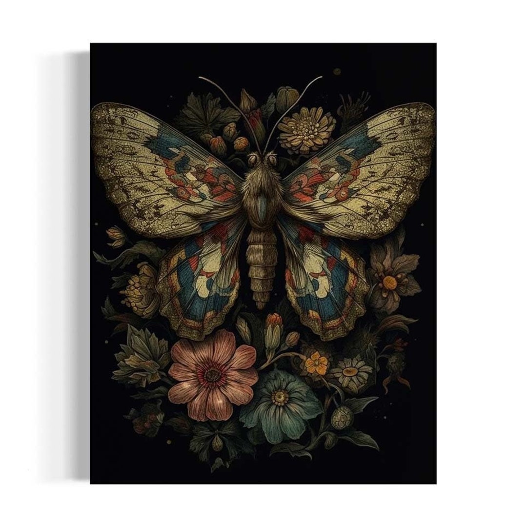 Butterfly Wall Decor | Vintage Insect Poster, Dark Botanical Print ...