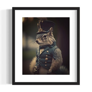 Squirrel in Clothes Art, Captain Squirrel, Anthropomorphic Animal, Quirky Art, Cute, Print ...
