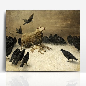 Dark Academia Antique Oil Painting, Anguish Sheep and Crows, August ...