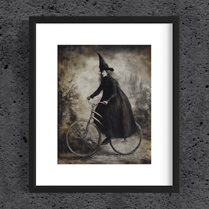 Victorian Witch on a Bicycle, Gothic Horror Illustration of a Woman ...