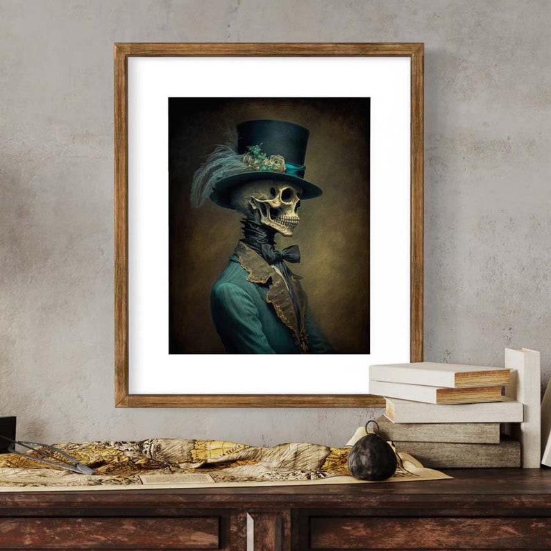 Vintage Skeleton Portrait | Gentleman Groom Skeleton in Floral Top Hat ...