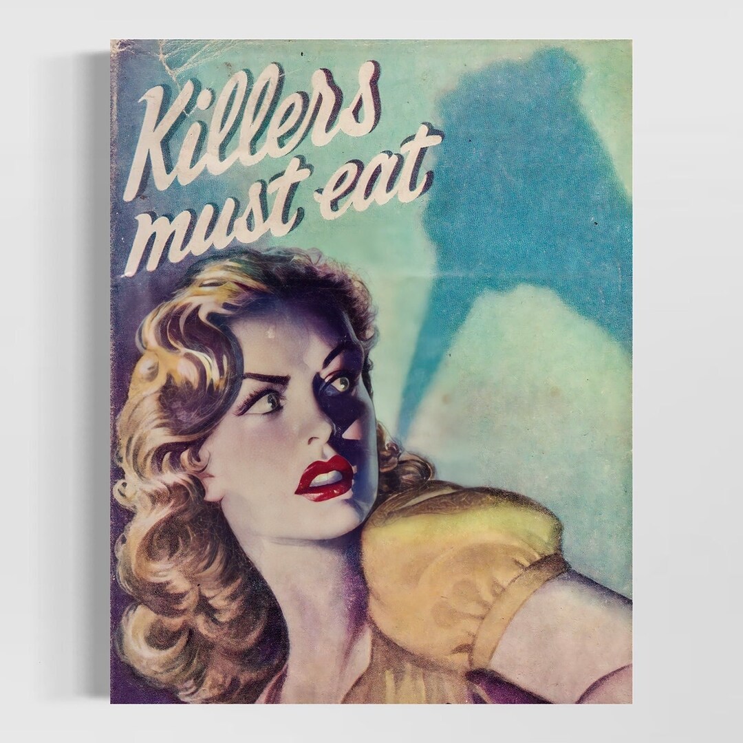 Vintage Pulp Fiction Book Cover Wall Decor, Killers Must Eat Retro Art ...