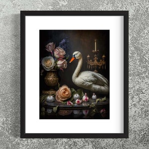 Vanitas Goose Still Life, Vintage Gothic Fowl, Black and Gold Moody ...