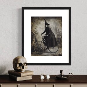 Victorian Witch on a Bicycle, Gothic Horror Illustration of a Woman ...