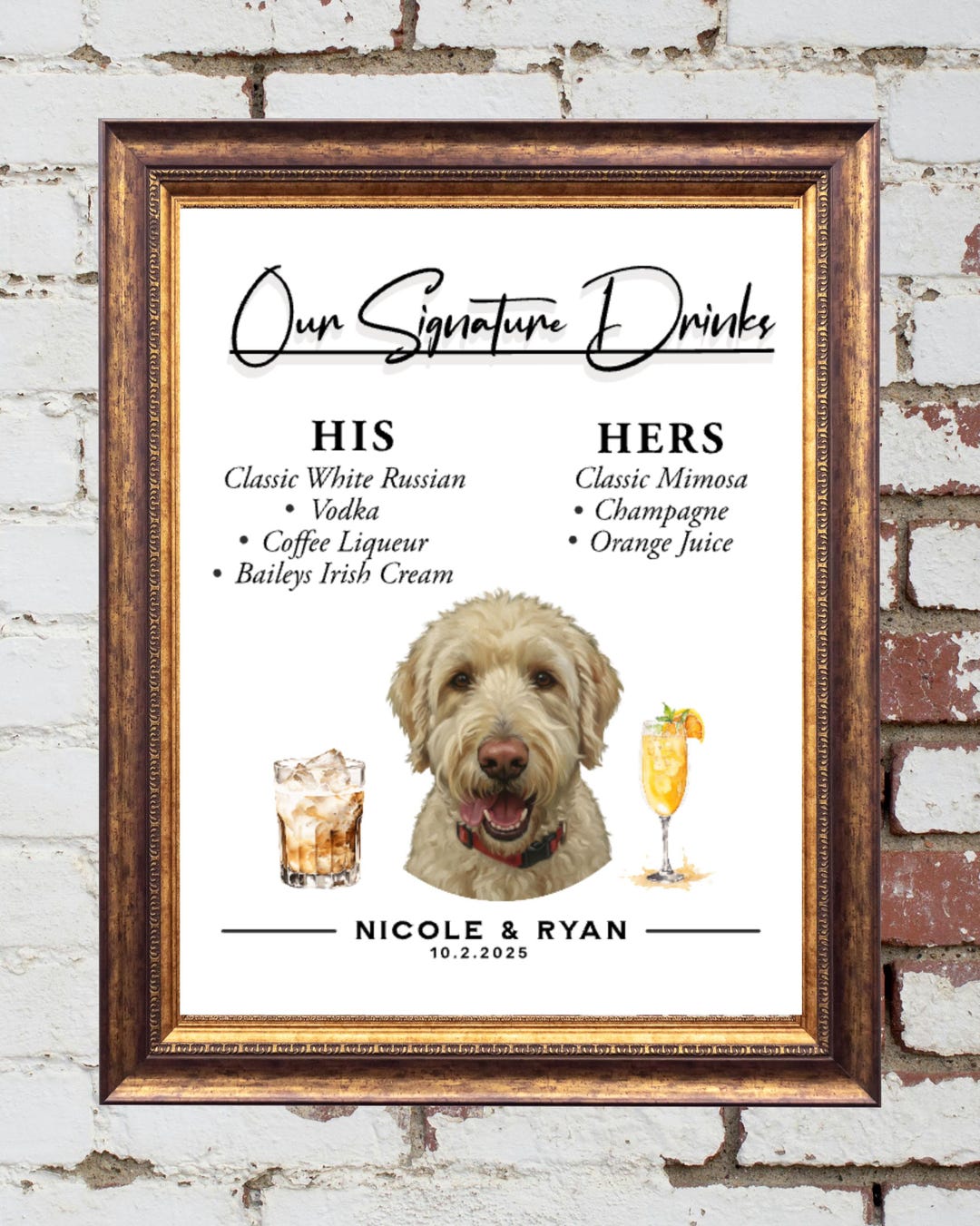 Custom Pet Signature Drink Sign: Painted Dog or Cat Portrait Bar Menu ...