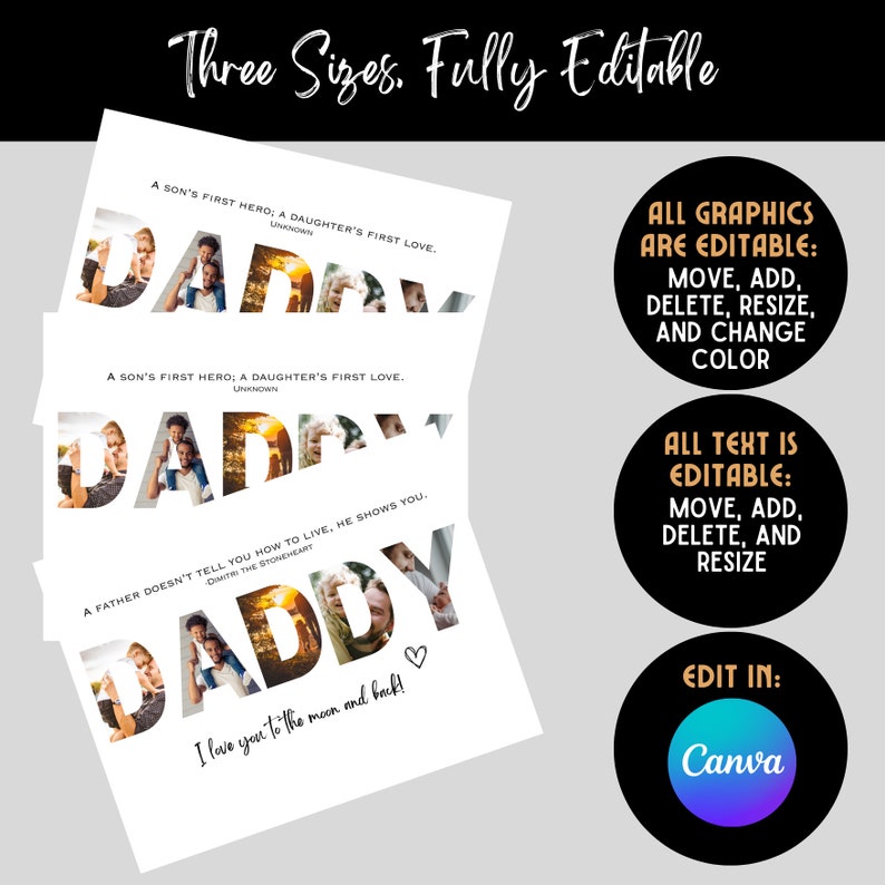 Fully Customizable DADDY Photo Collage Template, Personalized Father's ...