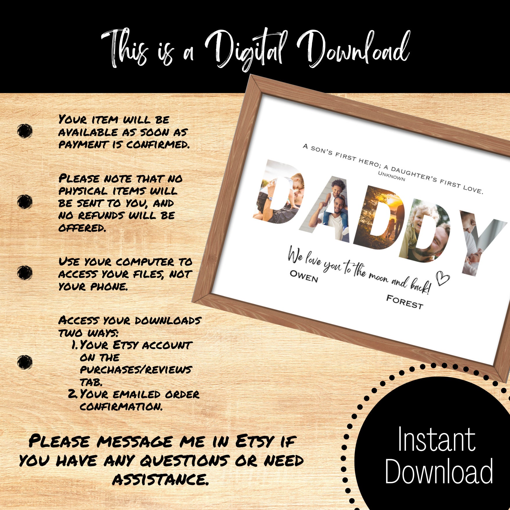 Fully Customizable DADDY Photo Collage Template, Personalized Father's ...