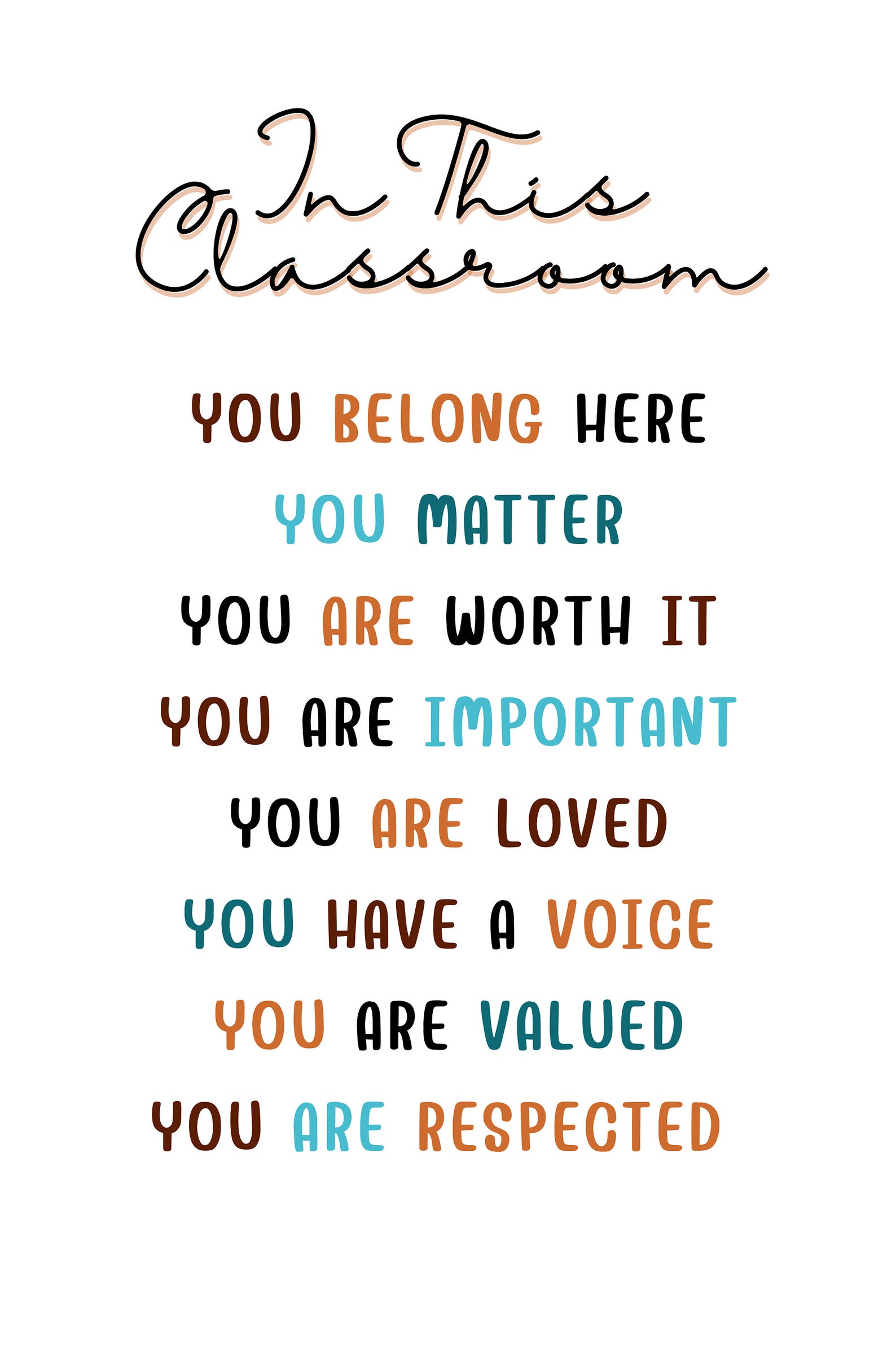 Empowering 'you Belong' Quote, Digital Art for Classroom or Office ...