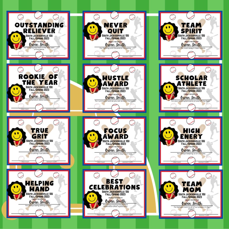 Editable Baseball Award Certificates: End of Season Team Awards ...