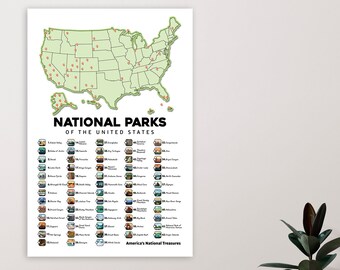 National Park Checklist Poster All 63 National Parks Mark the Date ...