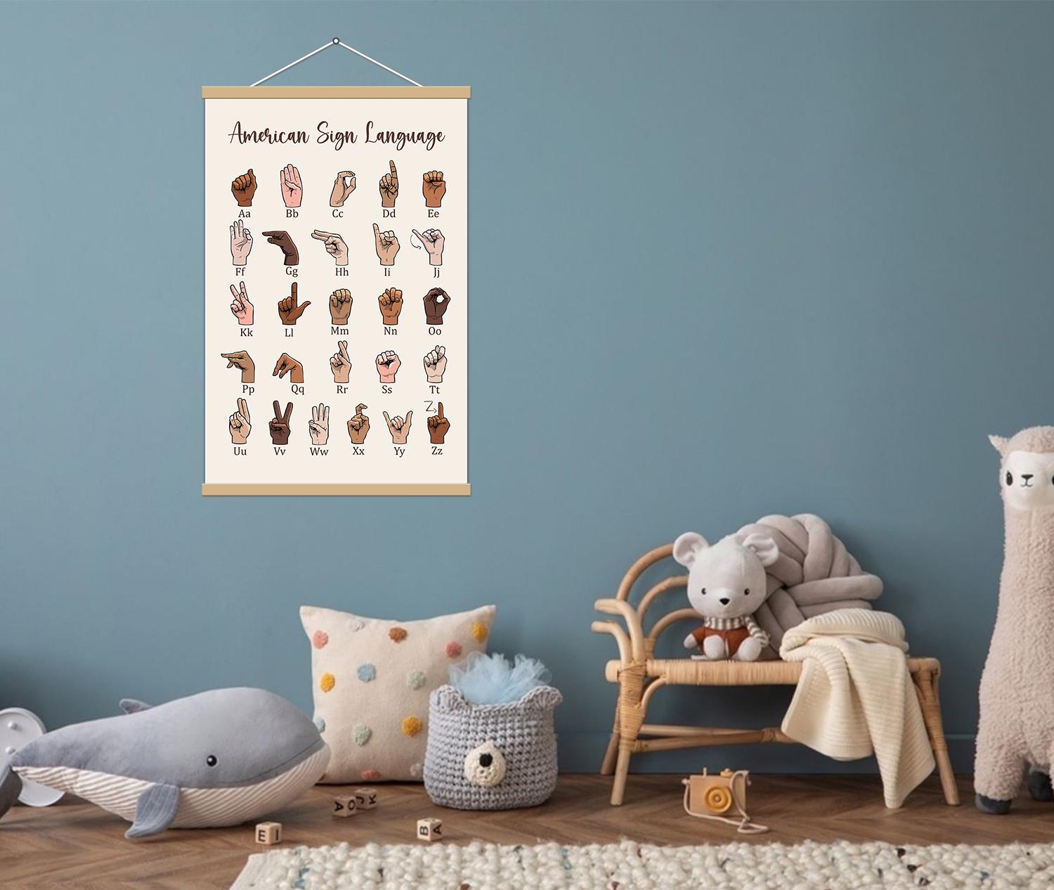 American Sign Language Poster Framed, ASL Wall Art Canvas Hanging ...