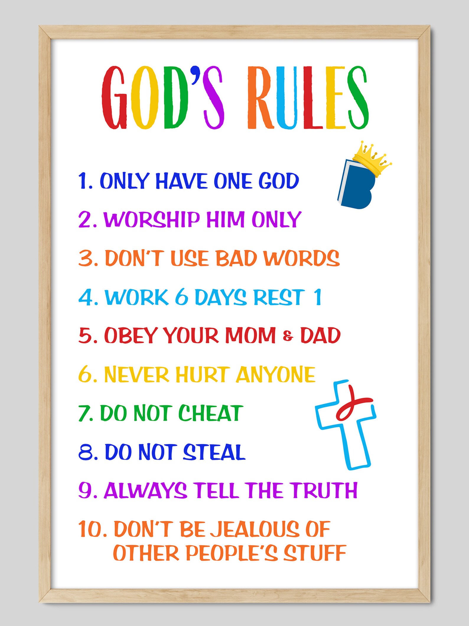 Ten Commandments Poster for Kids, Religious Scripture, Bible Verse ...