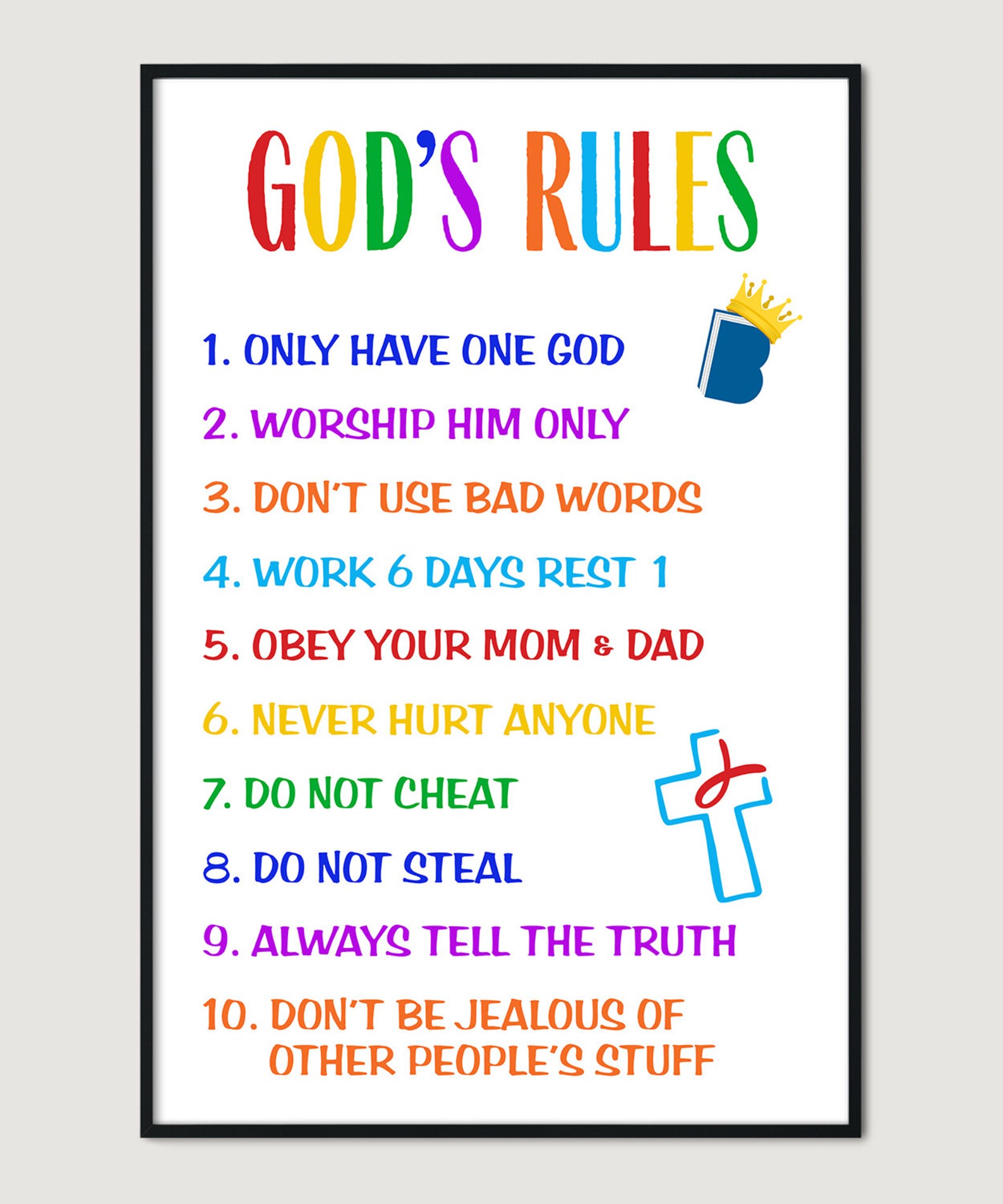 Ten Commandments Poster for Kids, Religious Scripture, Bible Verse ...