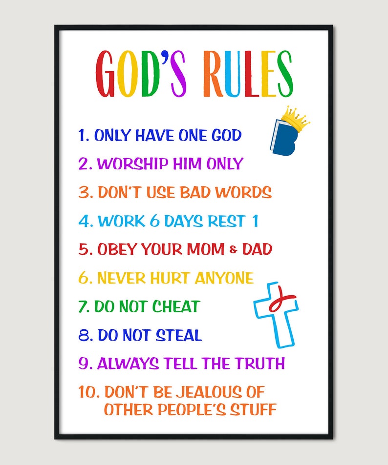 Ten Commandments Poster for Kids, Religious Scripture, Bible Verse ...
