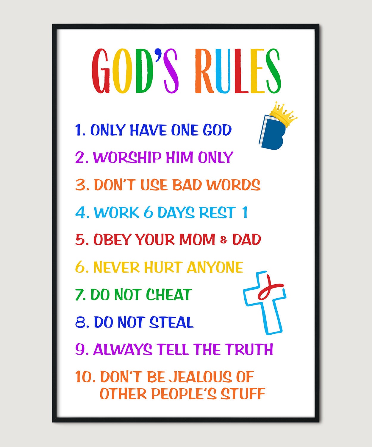 Ten Commandments Poster for Kids, Religious Scripture, Bible Verse ...