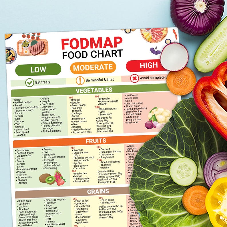 FODMAP Food List Poster, Fodmap Diet Guide Chart, Low Fodmap Treats, FODMAP Nutrition for IBS ...