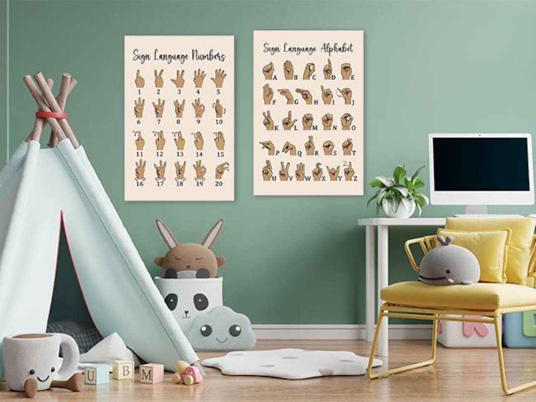 2 Pieces American Sign Language Poster UNFRAME 12"x18", ASL Alphabet ...