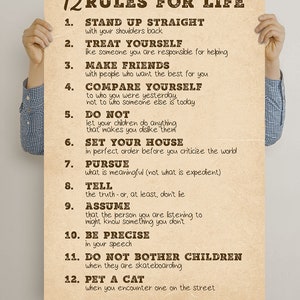 Rules for Life Motivational Poster - Jordan Peterson Inspirational Wall ...