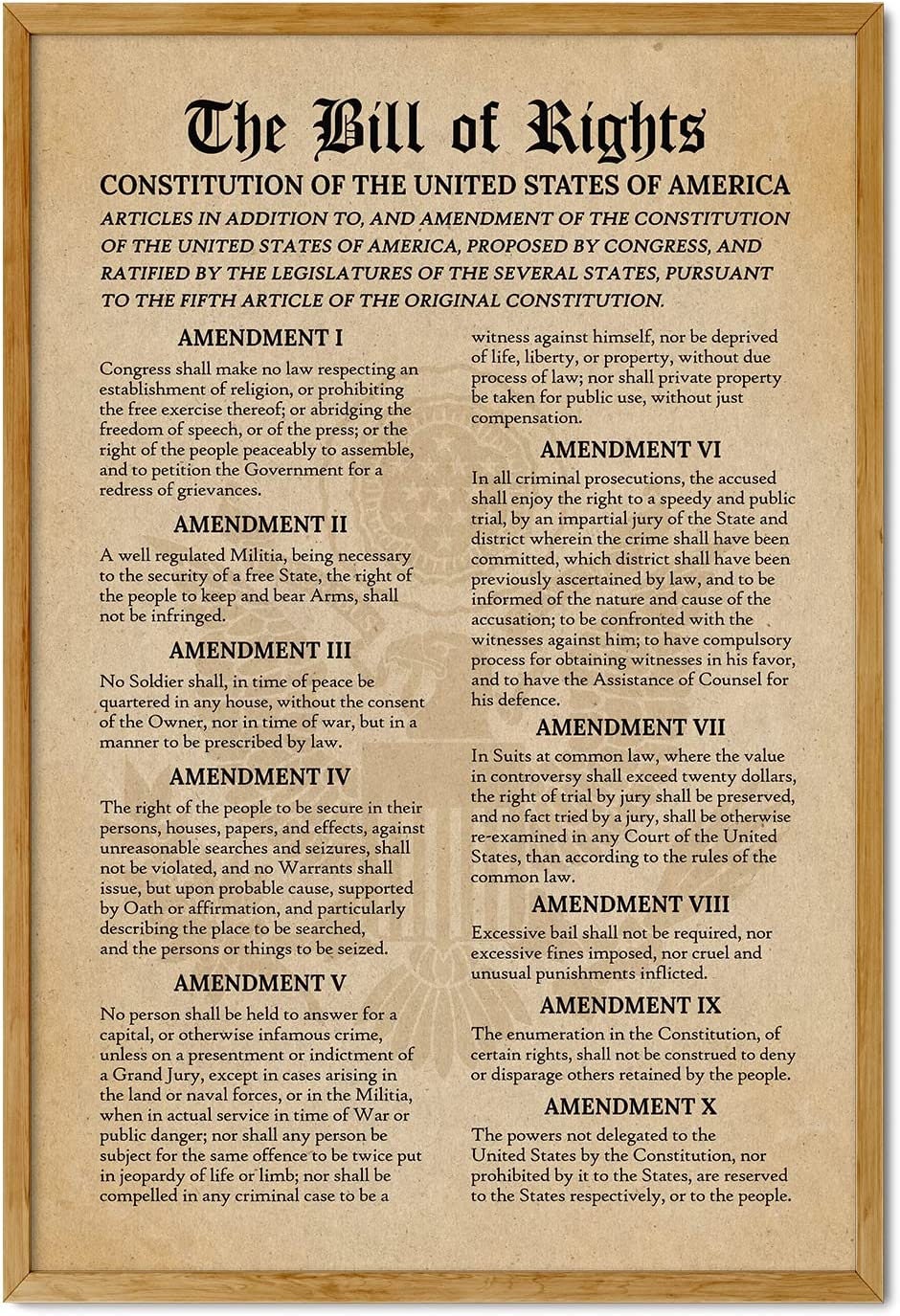 Constitution of the USA & Bill of Rights Poster Large, Bill of Rights ...