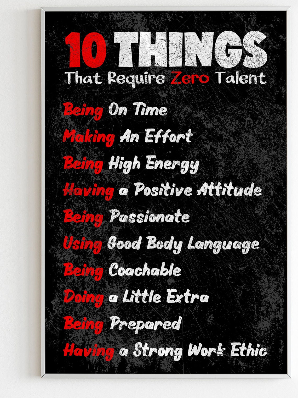 10 Things That Require Zero Talent Poster, Motivational Wall Art, no Frame. Modern Decor for ...