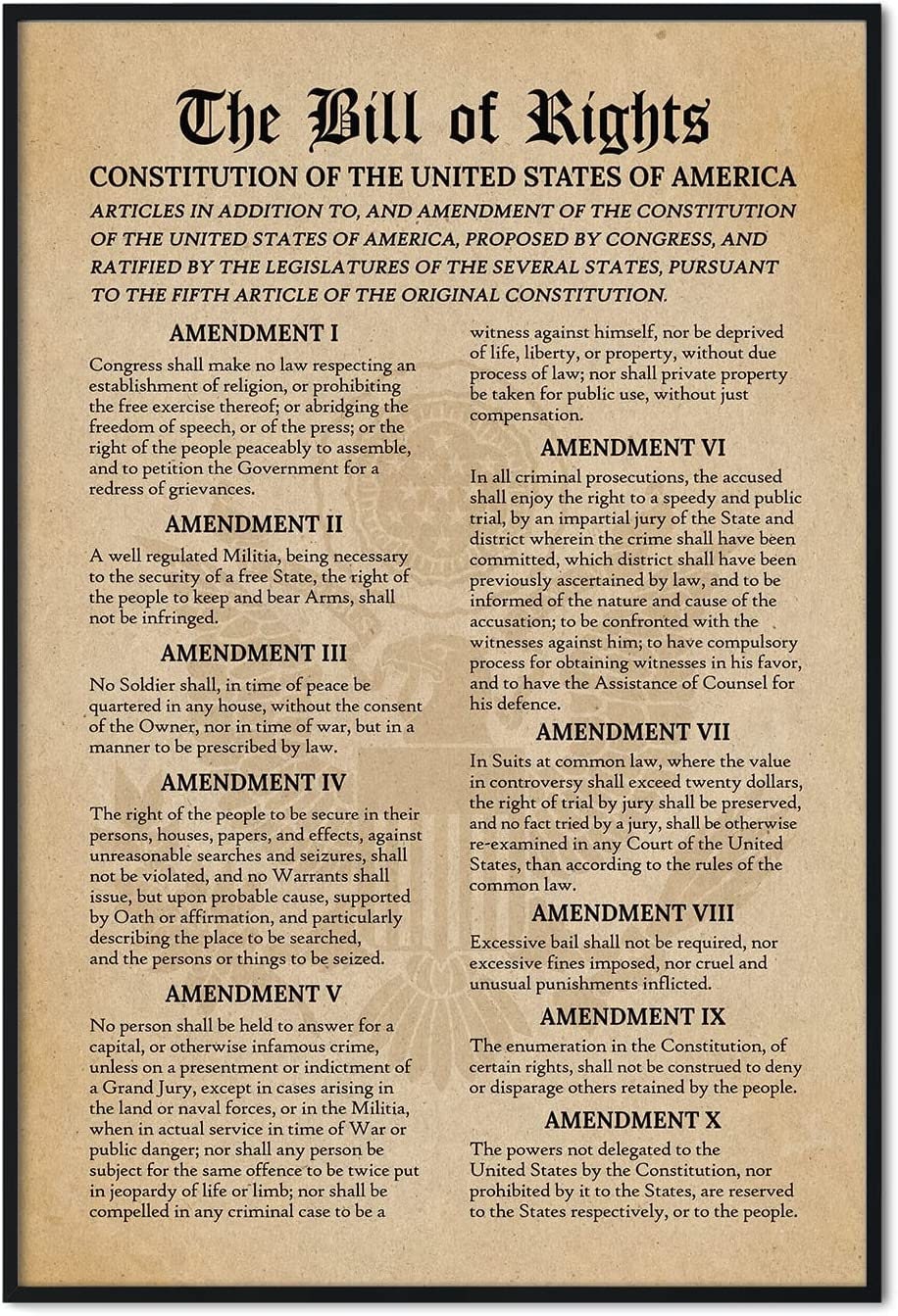 Constitution of the USA & Bill of Rights Poster Large, Bill of Rights ...