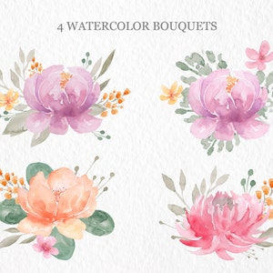 Watercolor Delicate Flower Elements Clipart, PNG Files for DIY Wedding ...