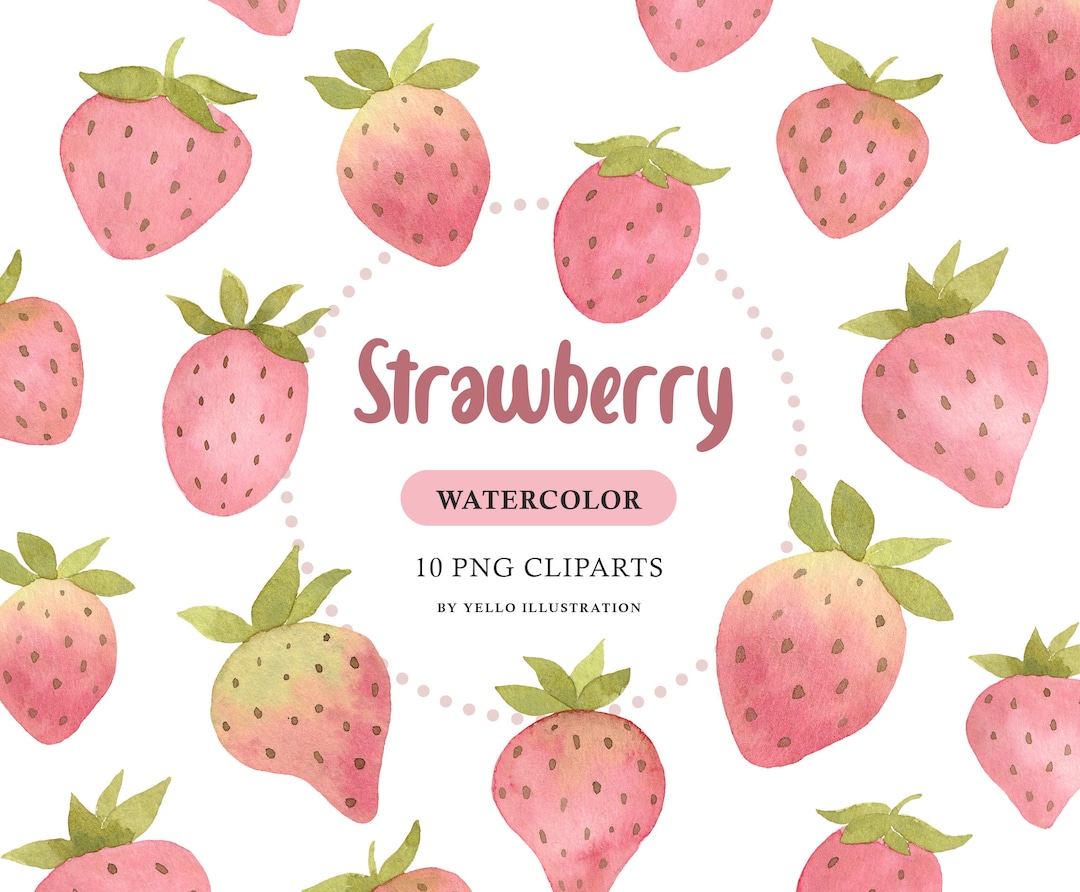Strawberry Clipart Watercolor, Handcrafted Fruit, Pretty Background ...