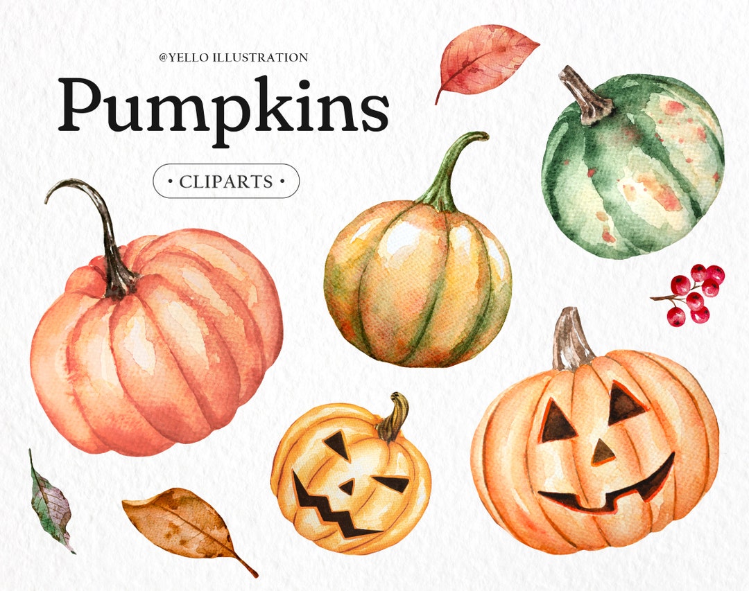 Watercolor Pumpkins Clipart - Fall Clipart - Instant Download - Fall ...