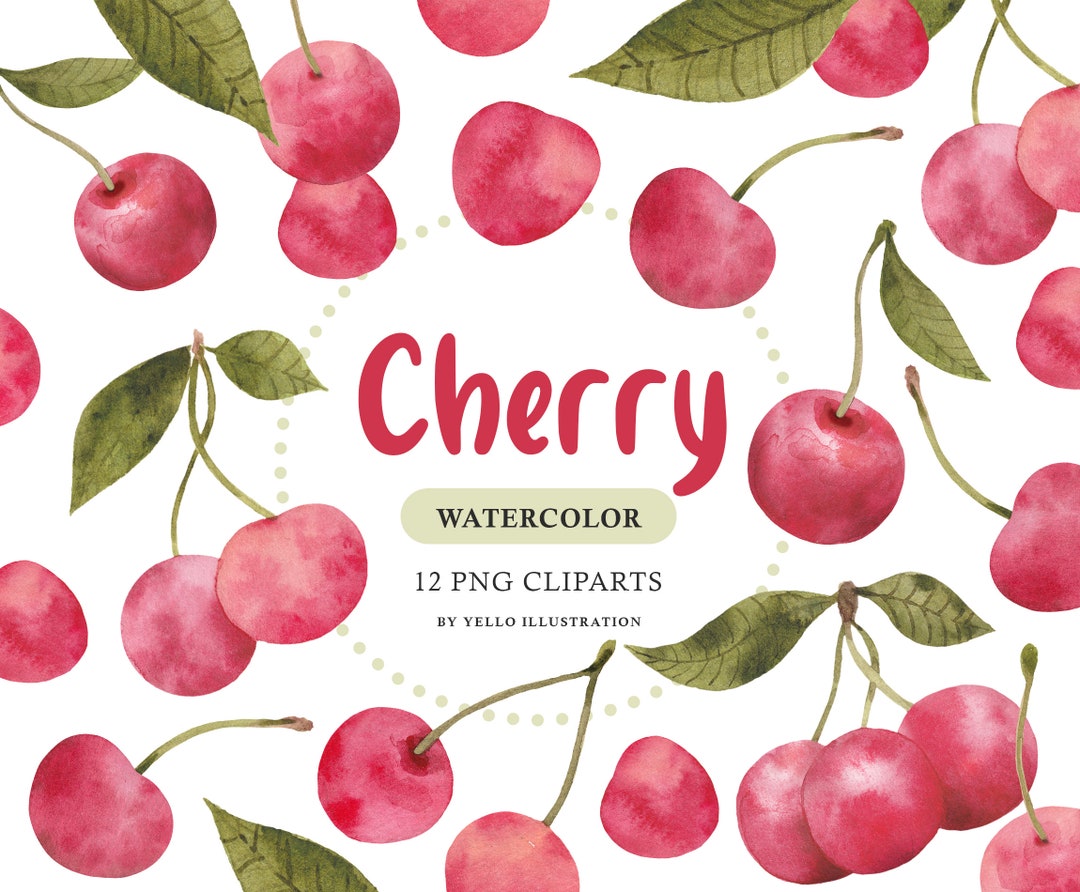 Watercolor Red Cherry, Ripe Fresh Spring Fruits. Cliparts PNG Berry ...