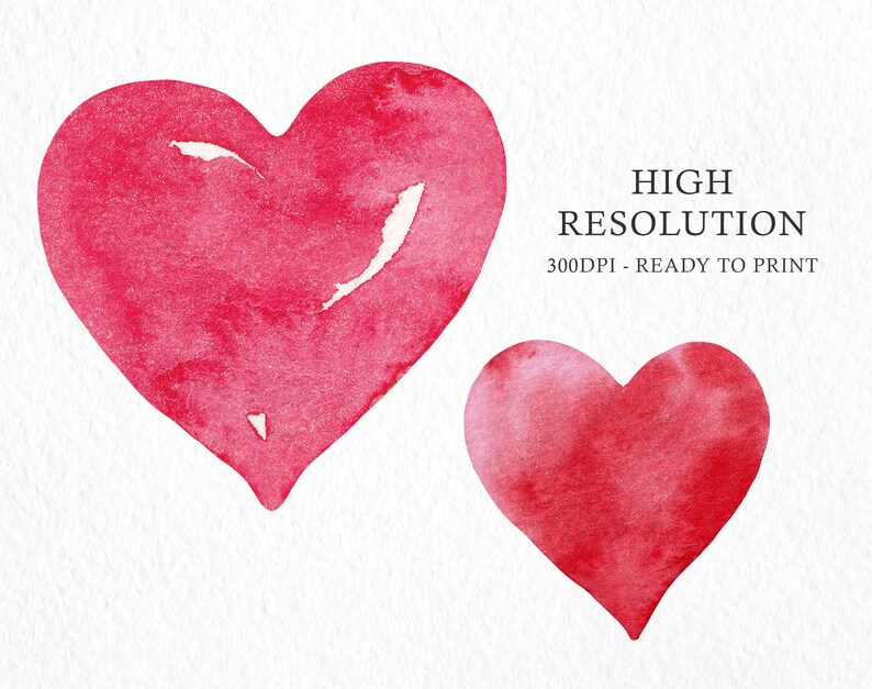Watercolor PNG Hearts Red Lovely Clipart Valentine | Etsy