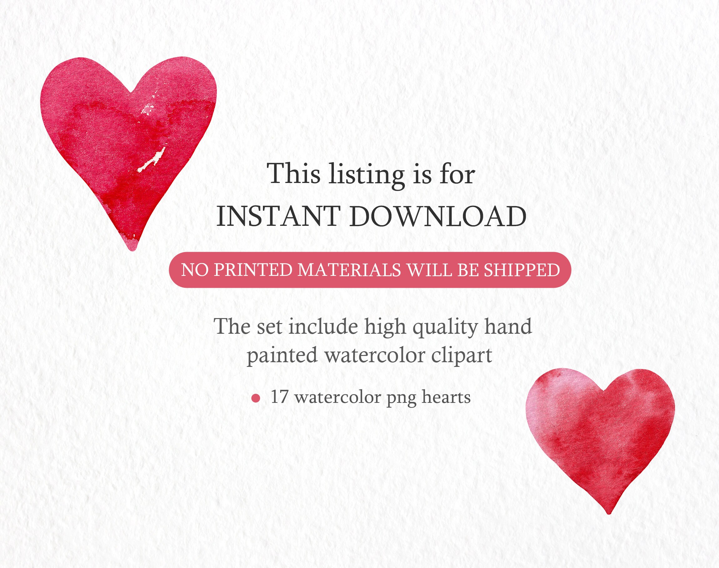 Watercolor PNG Hearts Red Lovely Clipart Valentine - Etsy