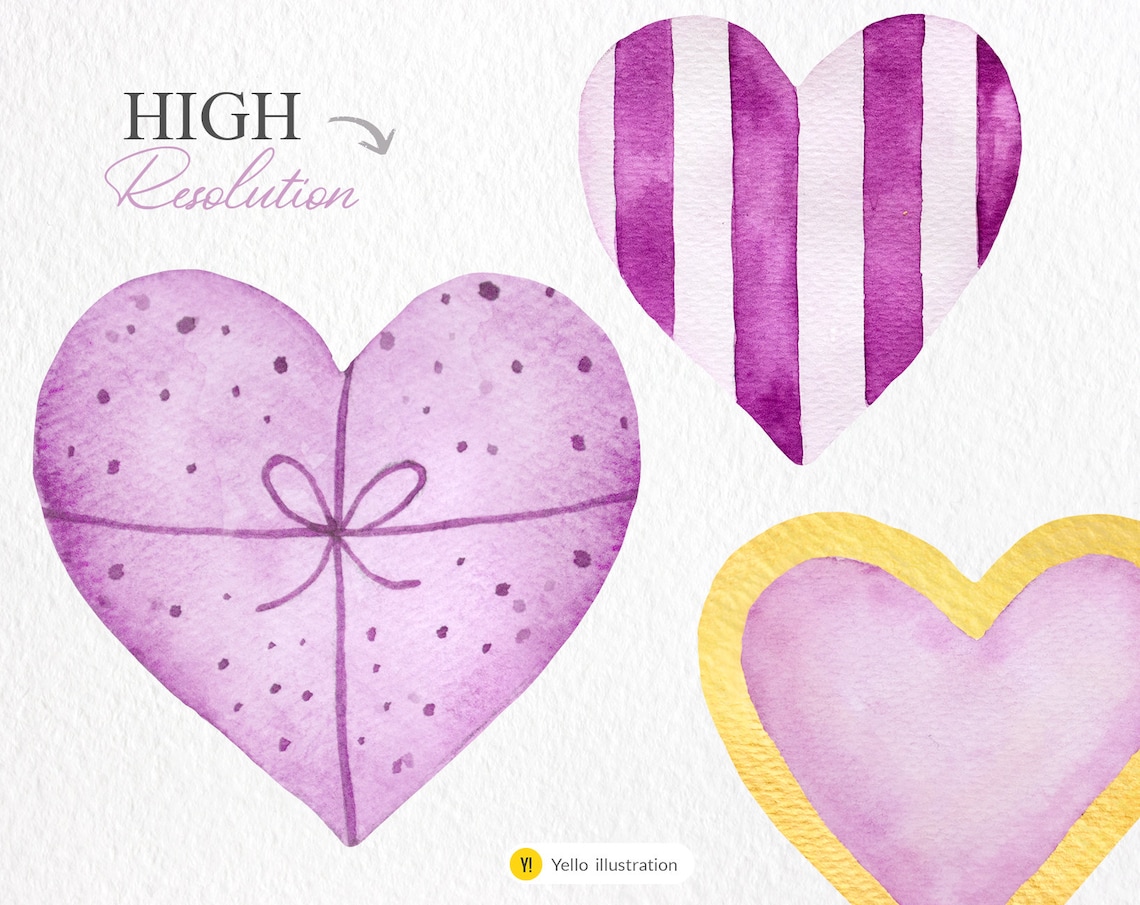 Watercolor Hearts PNG, Commercial Use, Valentine Day, Valentines Heart ...