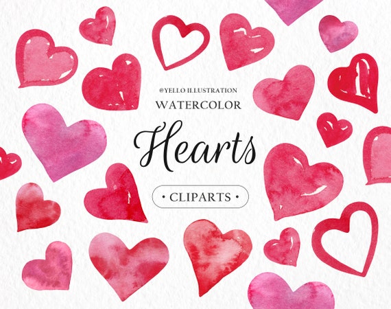Watercolor PNG Hearts Red Lovely Clipart Valentine | Etsy