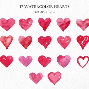 Watercolor PNG Hearts Red Lovely Clipart Valentine | Etsy