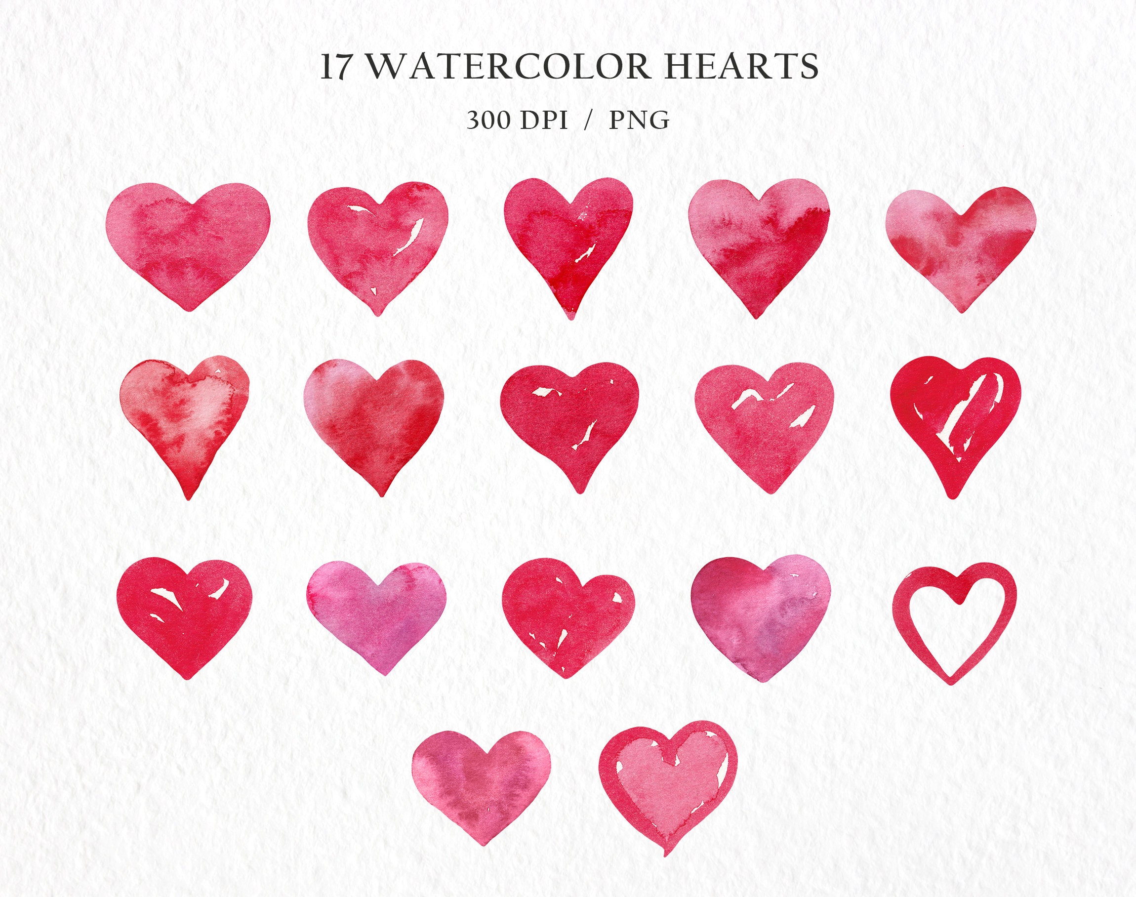 Watercolor PNG Hearts Red Lovely Clipart Valentine | Etsy