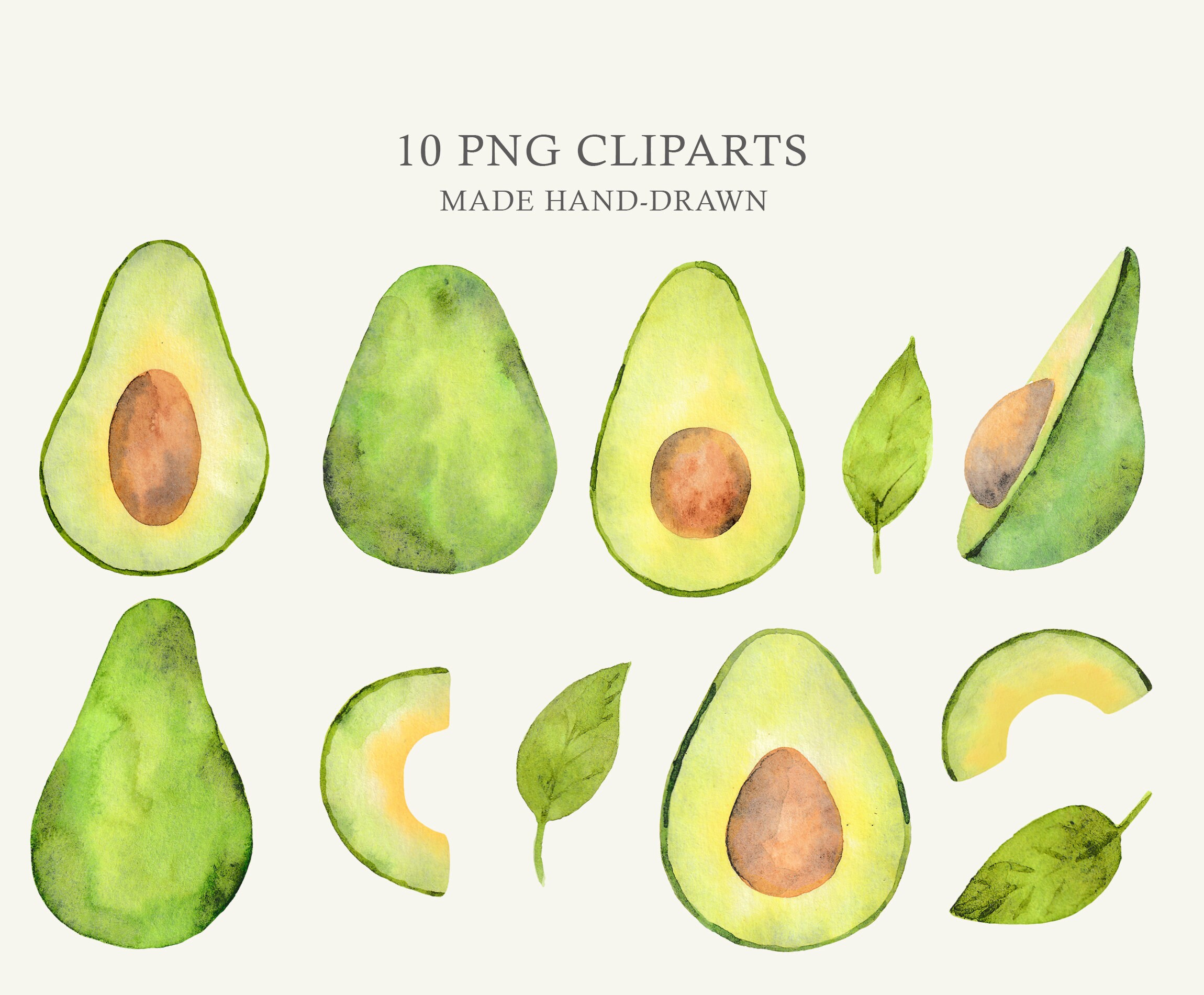 Watercolor Avocado Clipart, PNG Digital File, Green Food, INSTANT ...
