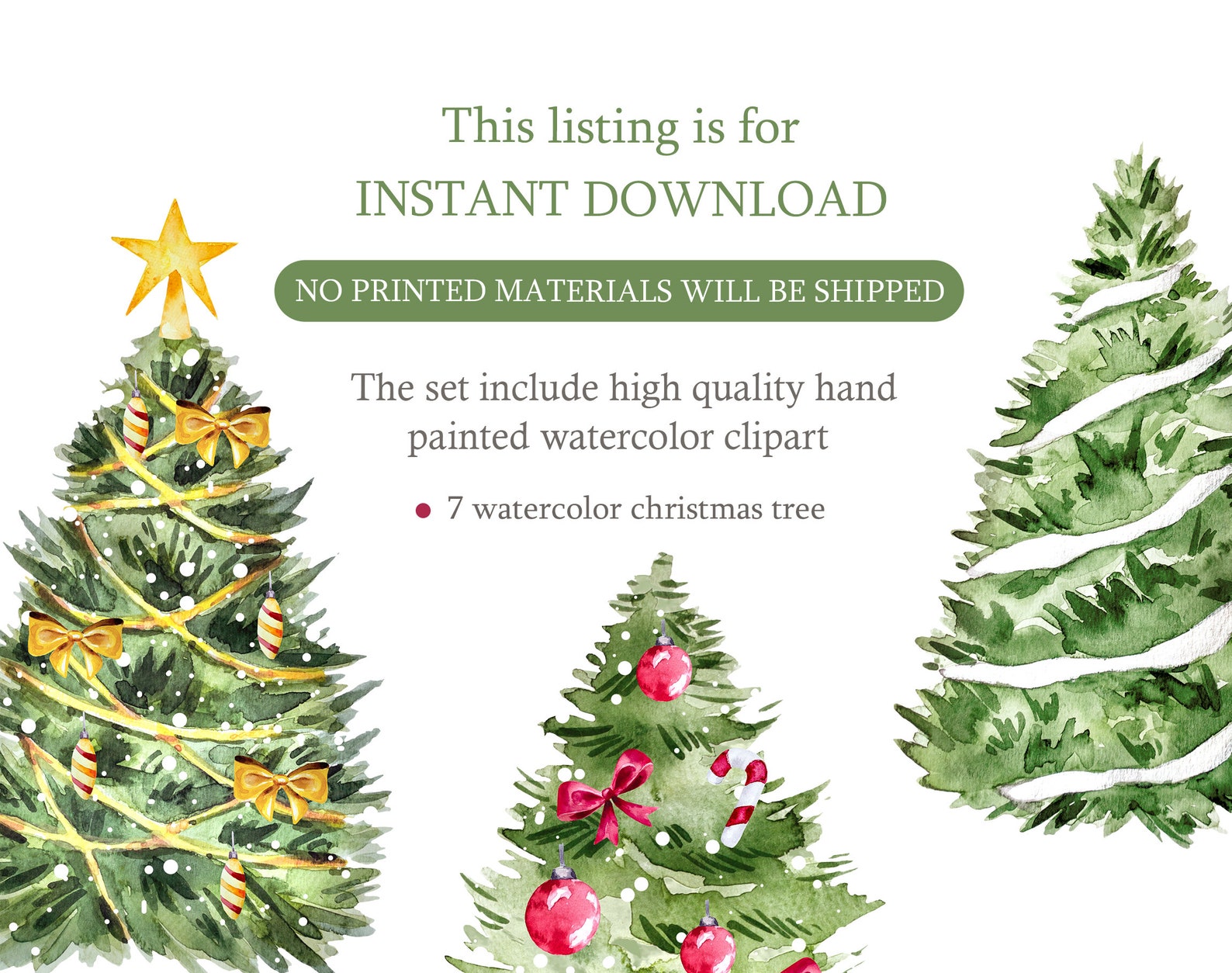 Watercolor Christmas Tree Clipart PNG Winter Holiday Clipart - Etsy