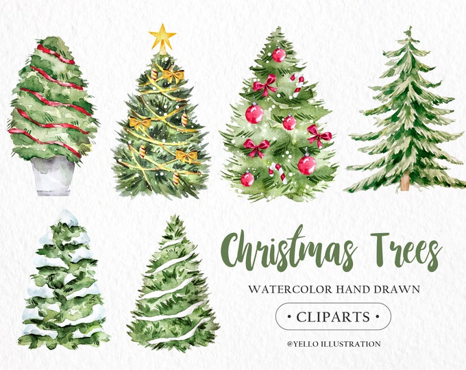 Watercolor Christmas Tree Clipart PNG Winter Holiday Clipart - Etsy