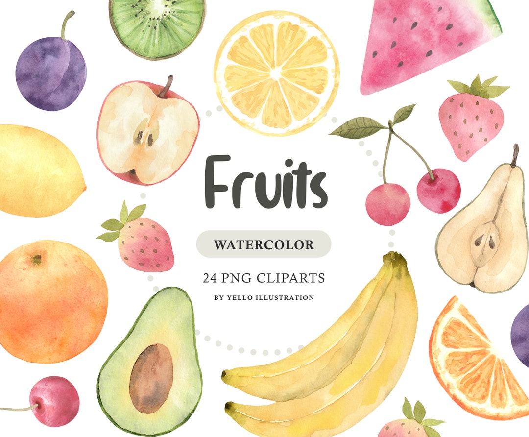 Watercolor Fruit Set. PNG Cliparts Food. Colorful Watercolor Icon ...