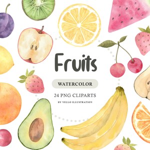 Watercolor Fruit Set. PNG Cliparts Food. Colorful Watercolor Icon ...