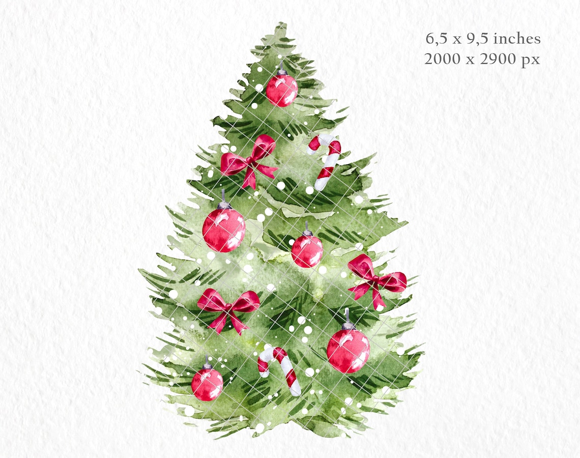Watercolor Christmas Tree Clipart PNG Winter Holiday Clipart - Etsy
