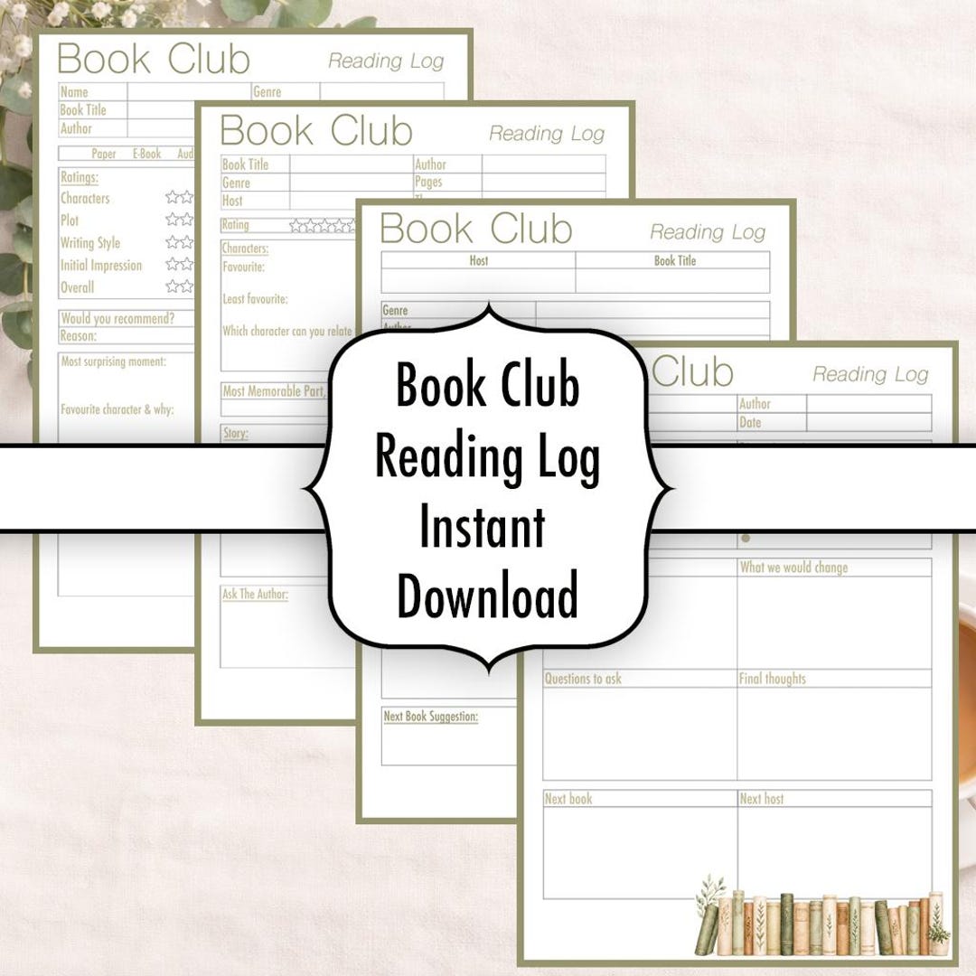 Book Club Printable | Reading Logs | Bookclub Instant Download | Book ...