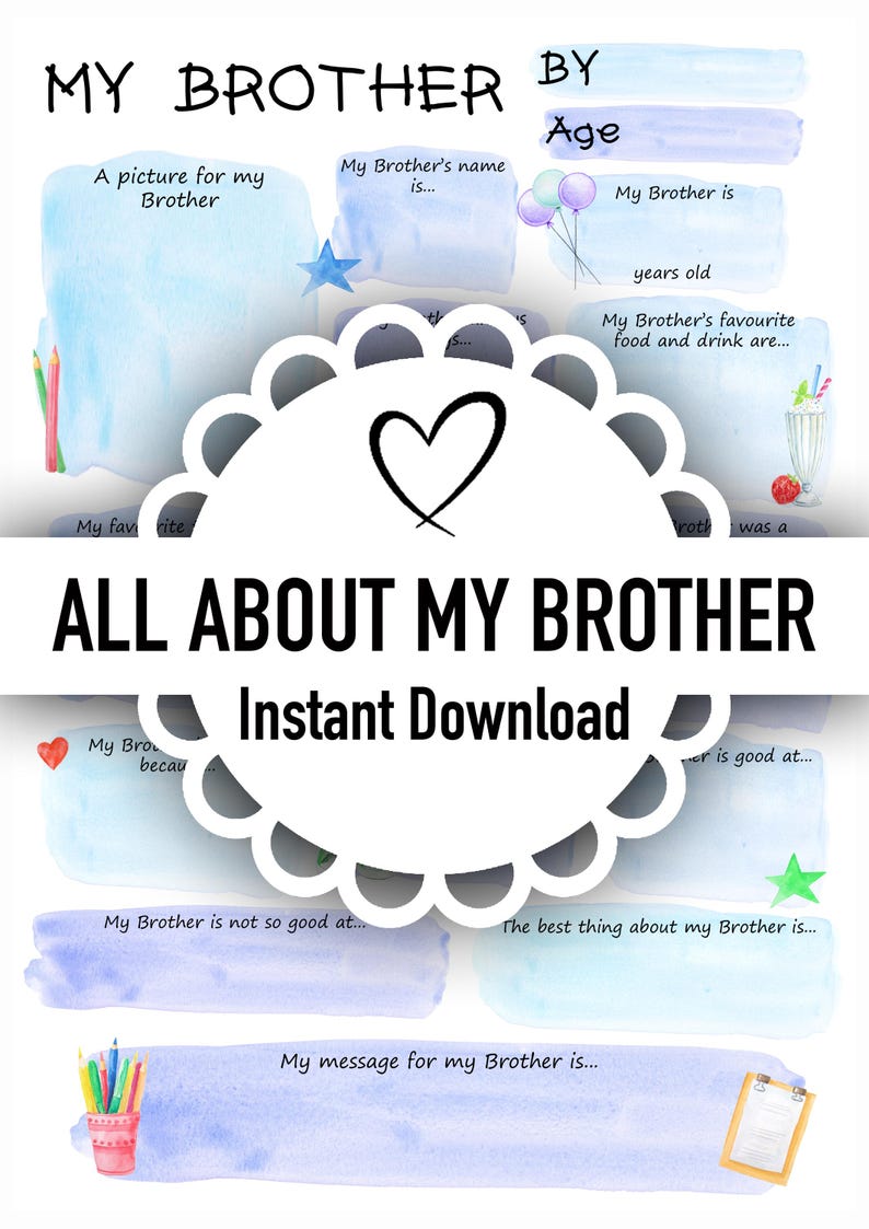 All About My Brother Printable Keepsake | Brother's Birthday | Father’s ...