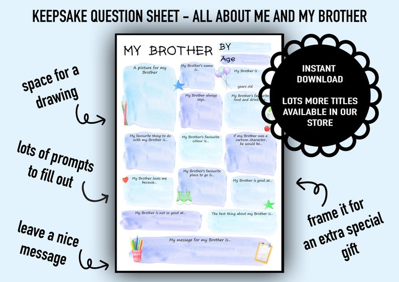 All About My Brother Printable Keepsake | Brother's Birthday | Father’s ...
