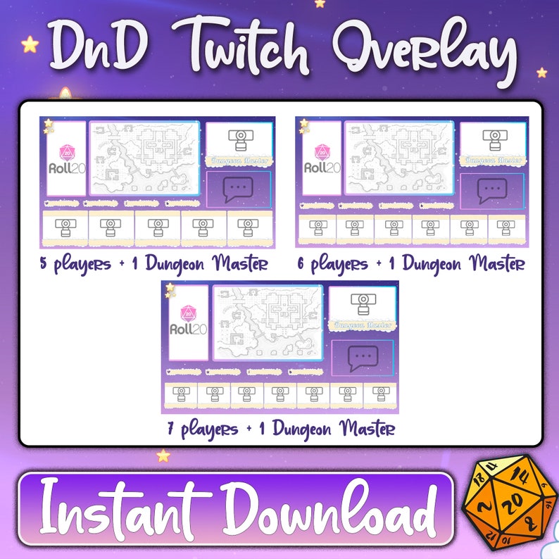 Twitch Overlays Package for Livestream Dungeons and Dragons, Fantasy Pastel Pink Galaxy Rpgs ...