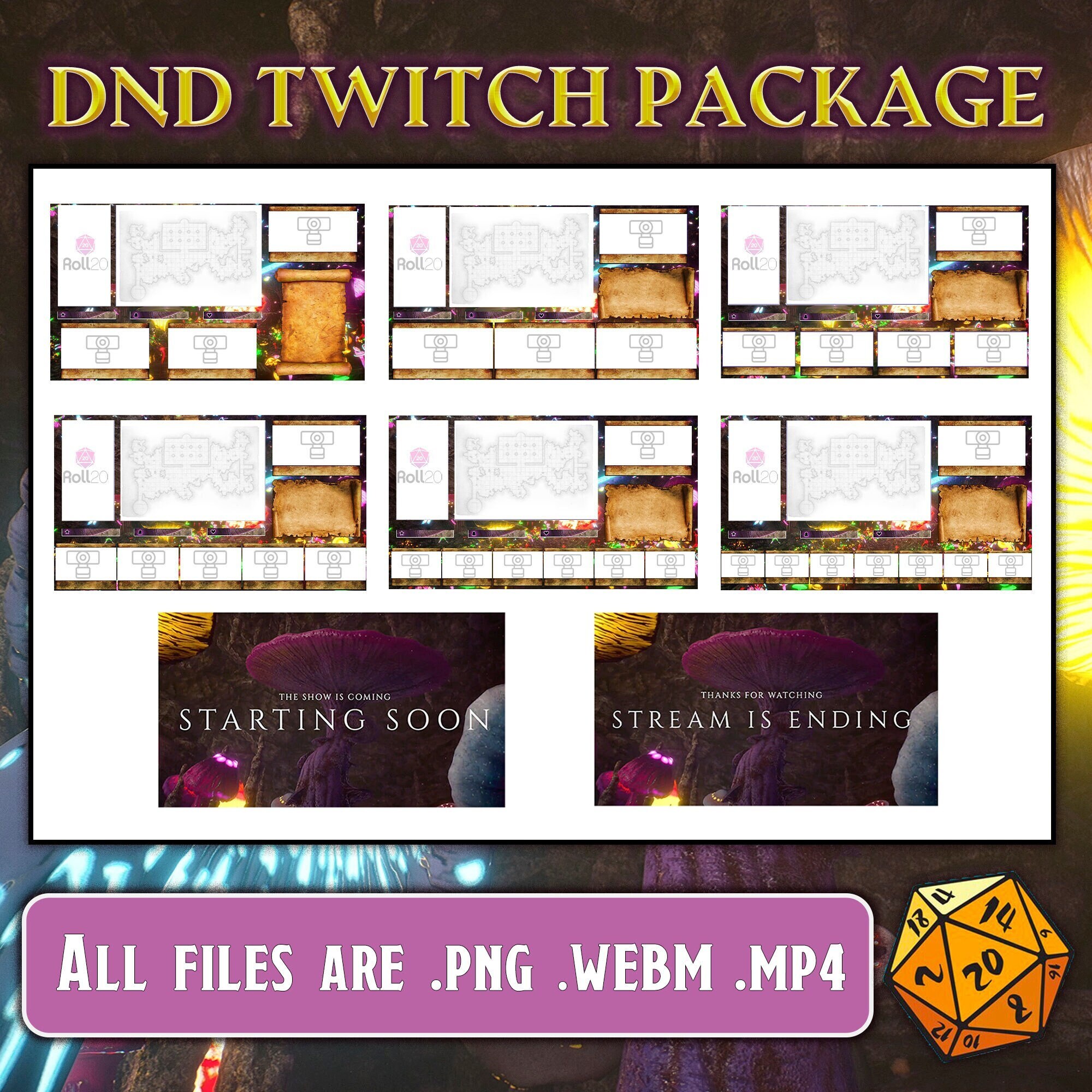 Twitch Overlays Package for Livestream Dungeons and Dragons, Fantasy Cave Rpgs | Starting Soon ...